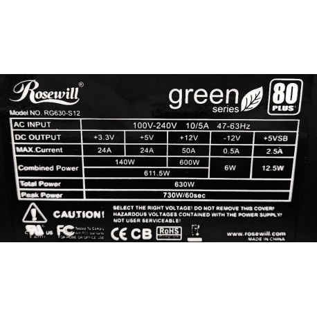 Rosewill RG630-S12 green series 630-WATT active pfc - Fuente de ...