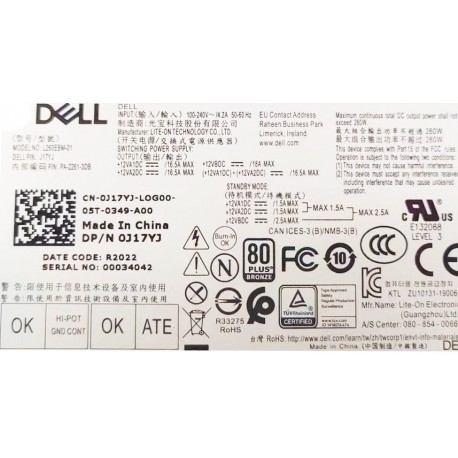 L260EBM-01 J17YJ PA-2261-3DB 0J17YJ 260w dell optiplex 7080 mt - Power ...