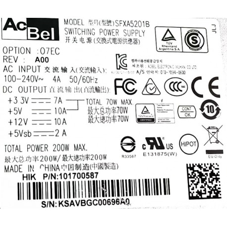 AcBel SFXA5201B 07EC A00 101700587 200W - Computer, server power supply