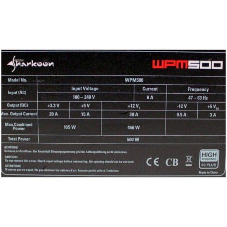 Sharkoon WPM500 80 Plus 500W - Fuente de alimentación