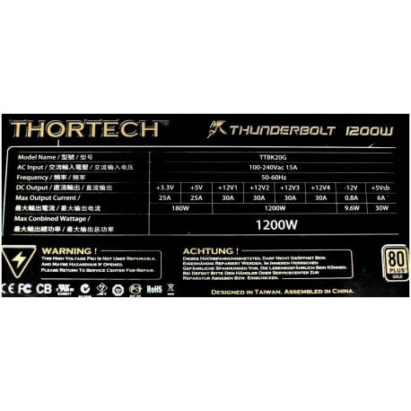 Thortech Thunderbolt TTBK20G 1200W - Power supply