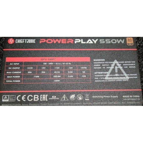 Chieftronic GPU-550FC GPR550V-AG 550W - Power supply