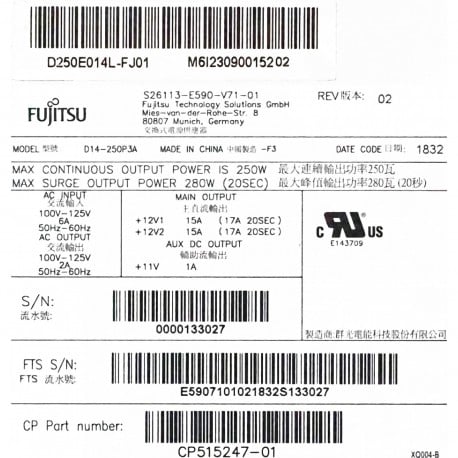 Fujitsu D14-250P3A D250E014L-FJ01 S26113-E590-V71-01 - Computer, server ...