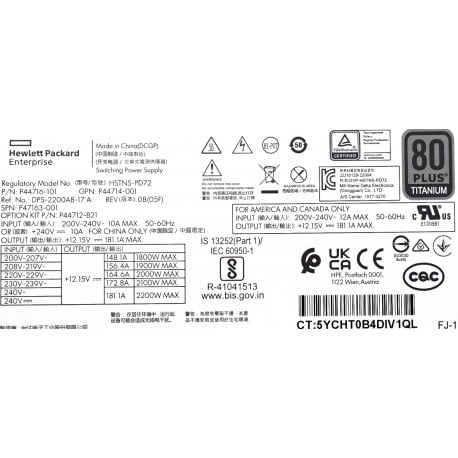 Hewlett Packard HSTNS-PD72 DPS-2200AB-17A P44716-101 / P44714-001 ...