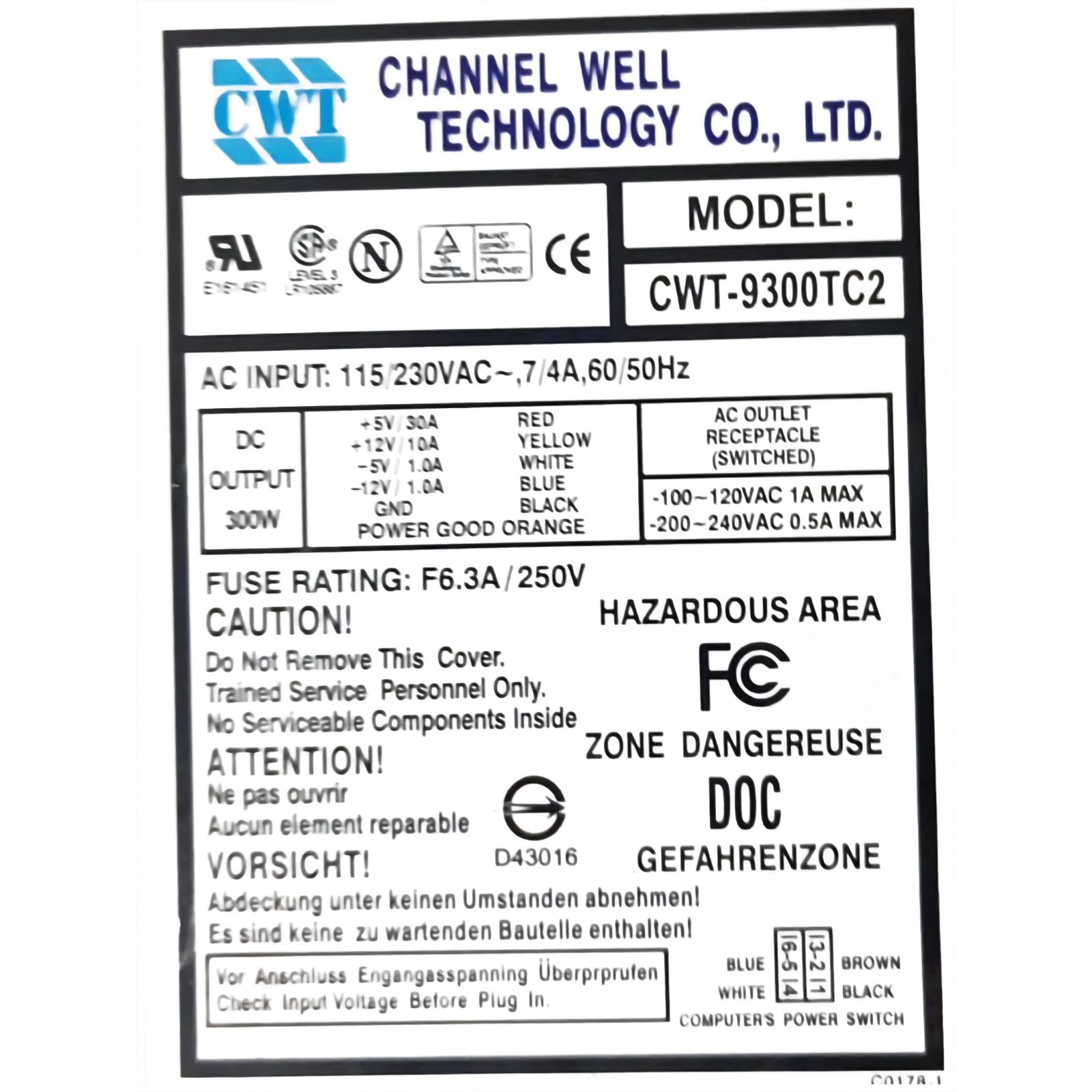 Channel Well Technology CWT-9300TC2 300w - Power supply