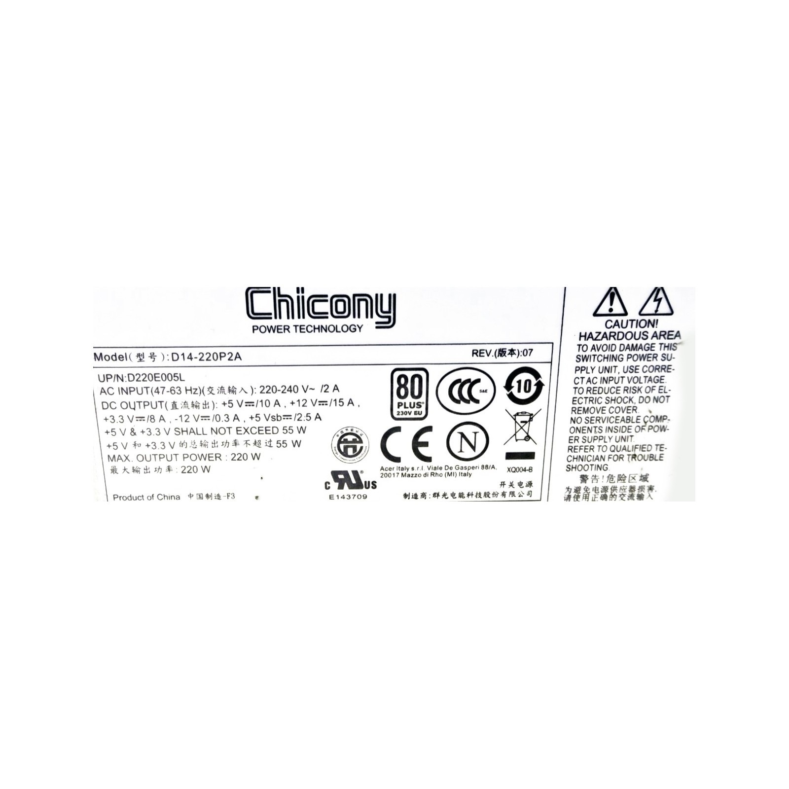 Chicony Power Technology D14-220P2A UP/N:D220E005L - Alimentation